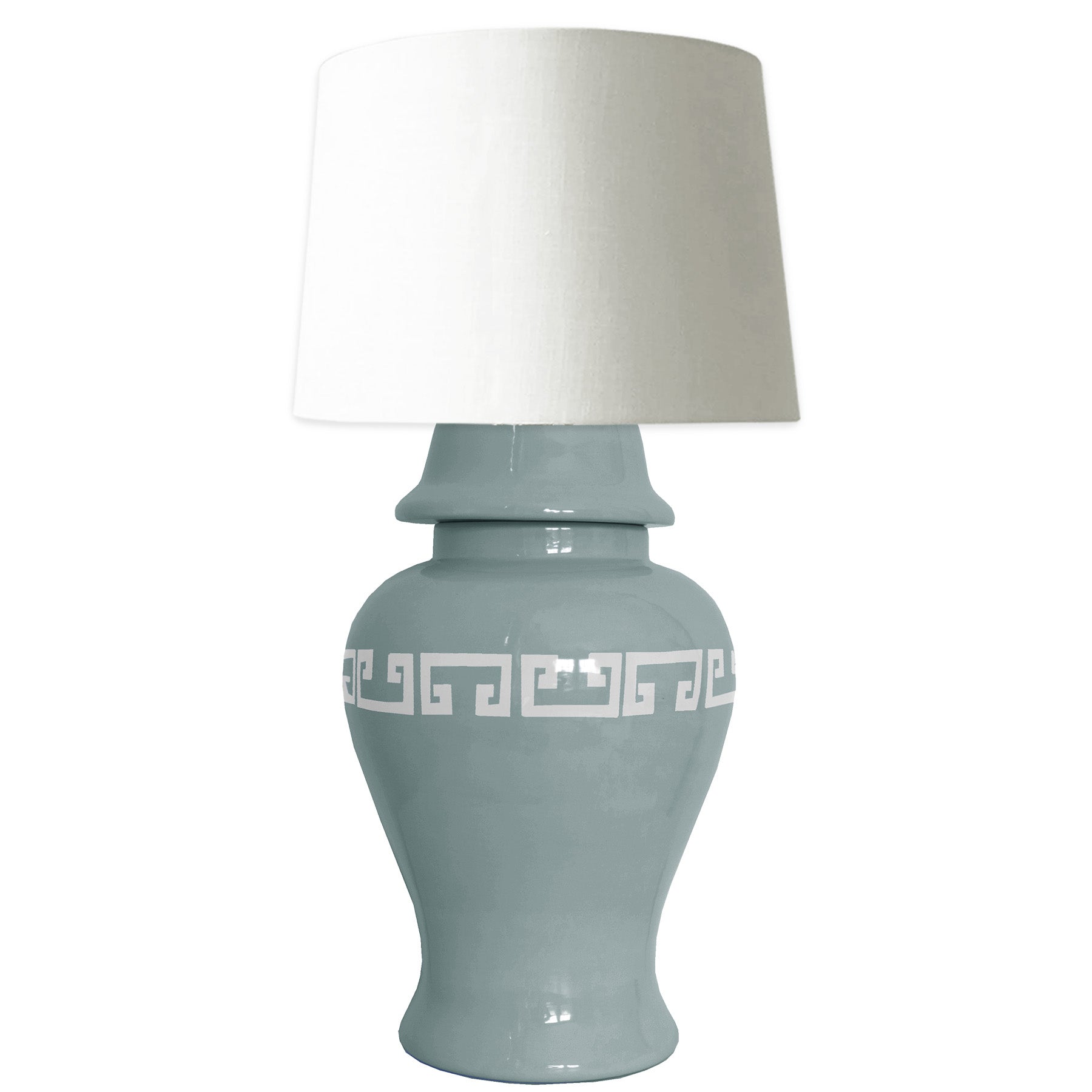 Lamb's Ear Blue Greek Key Ginger Jar Lamp – Winterborne Decor